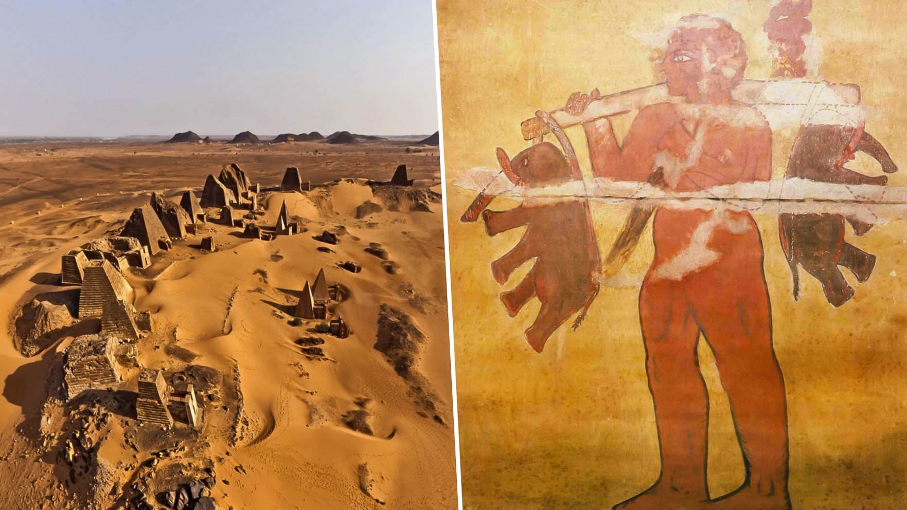 Ancient Mural Painting In The Nubian Pyramids Depicting A 'Giant ...